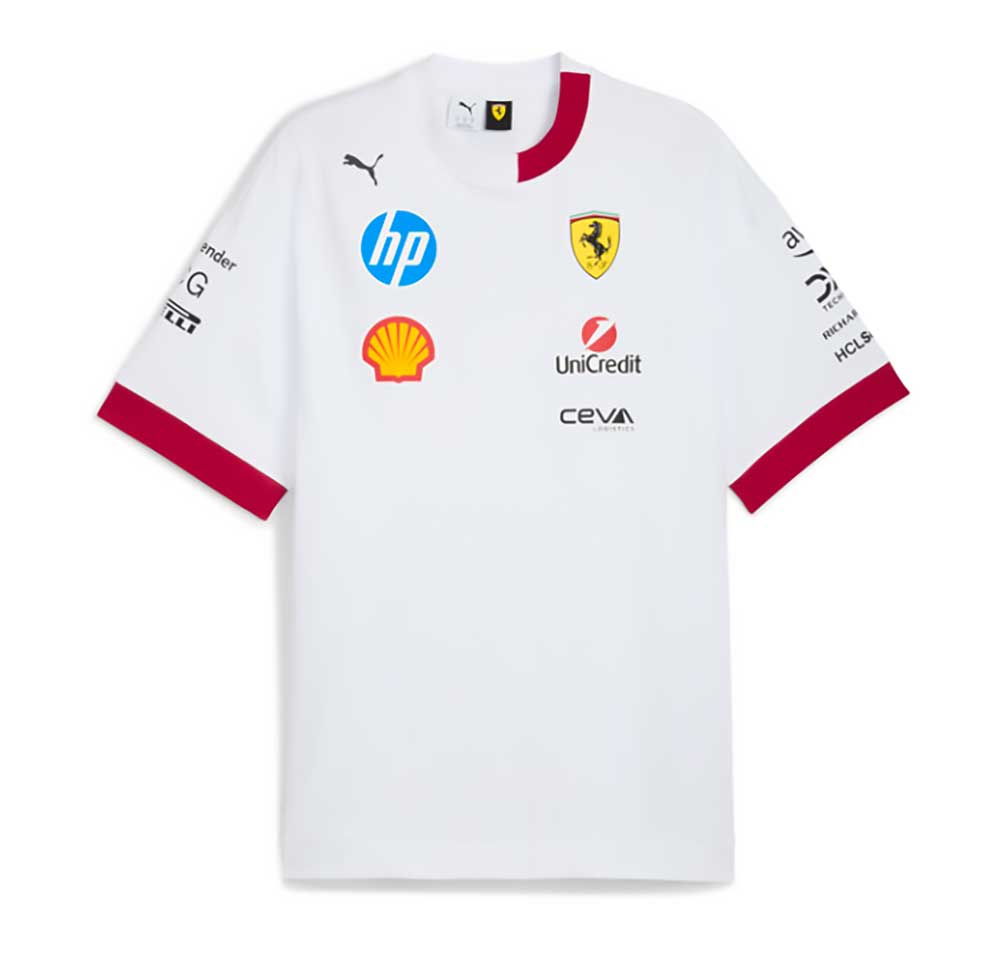 Scuderia Ferrari F1 Replica Oversized Drivers Tee 2025 White – Speedgear